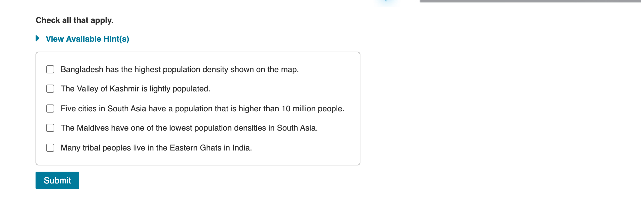 Solved Thinking Spatially and Data Analysis - South Asia - | Chegg.com