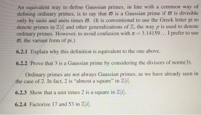 Solved An equivalent way to define Gaussian primes, in line | Chegg.com