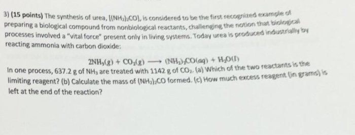 Solved The synthesis of urea, [(NH_2)_2CO], is considered to | Chegg.com
