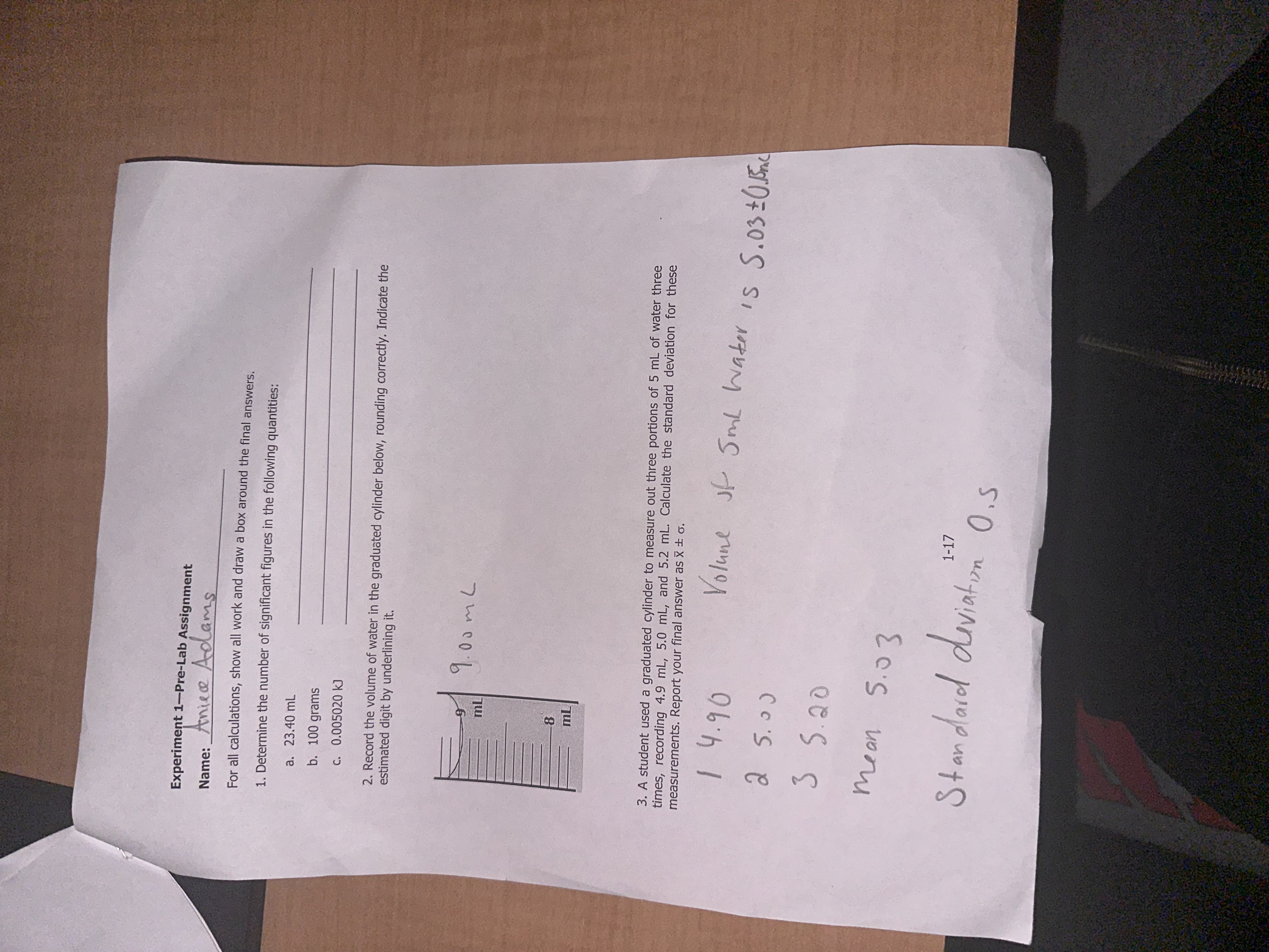 Solved Experiment 1-Pre-Lab AssignmentName:Aniece AdamsFor | Chegg.com