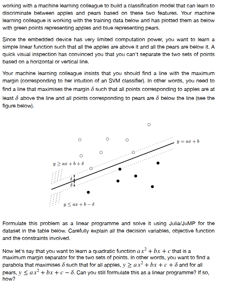 Solved Support Vector Machine. You are working on building a | Chegg.com