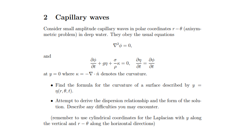 2 Capillary waves Consider small amplitude capillary | Chegg.com