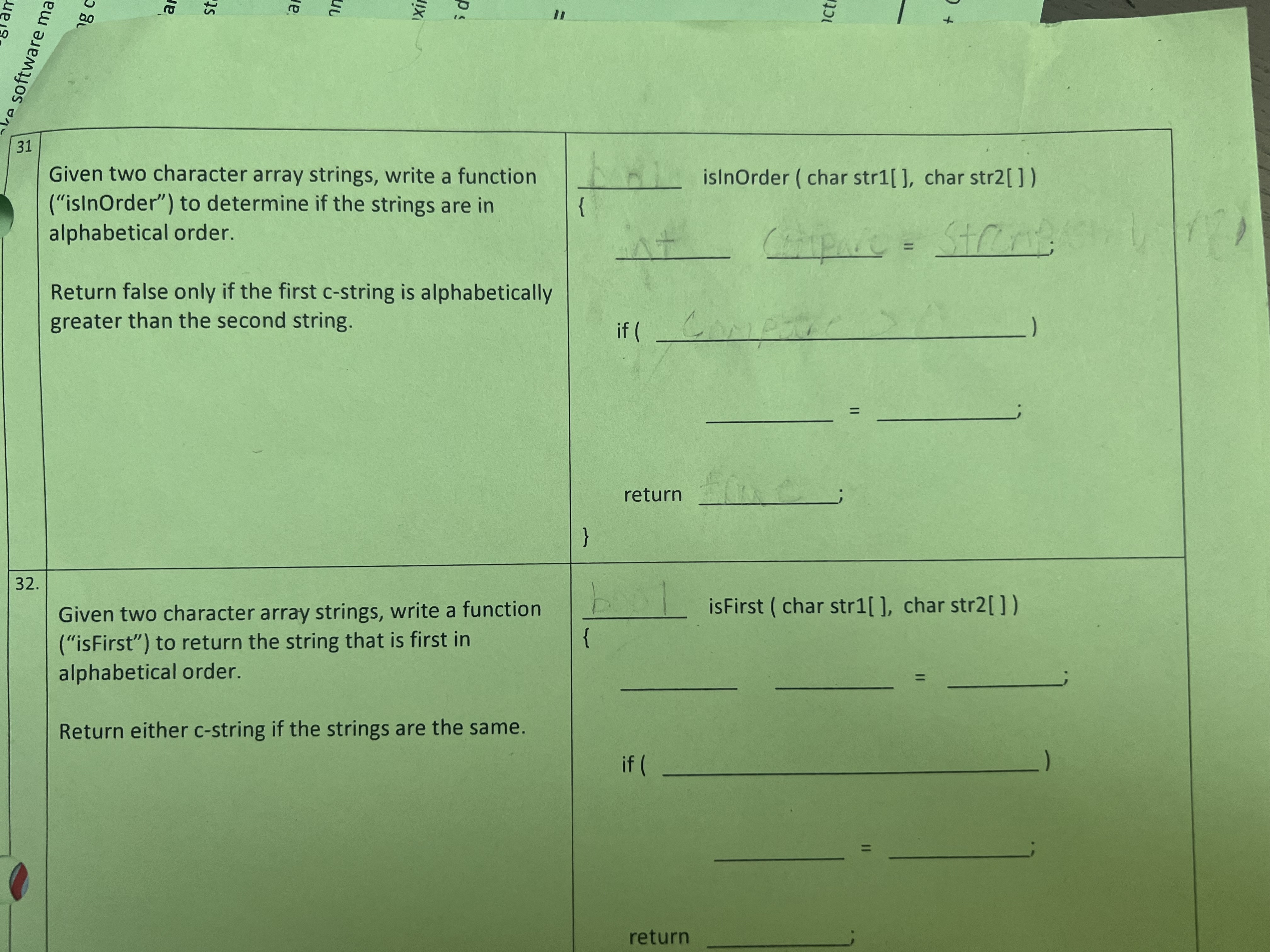 Solved Given two character array strings, write a | Chegg.com