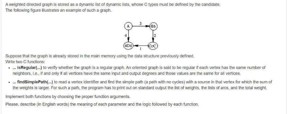Solved A weighted directed graph is stored as a dynamic list | Chegg.com