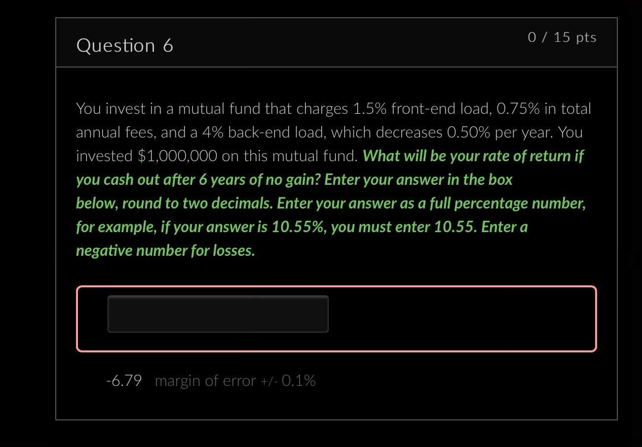 Solved You invest in a mutual fund that charges 1.5% | Chegg.com