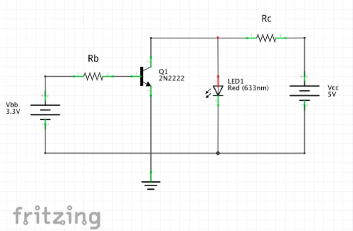 Solved RC Rb Q1 2N2222 LED1 3.3V fritzing 2N2222A | Chegg.com