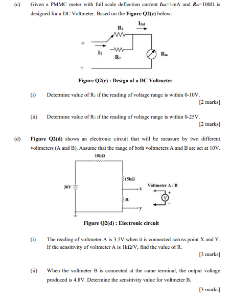 Solved (c) Given a PMMC meter with full scale deflection | Chegg.com