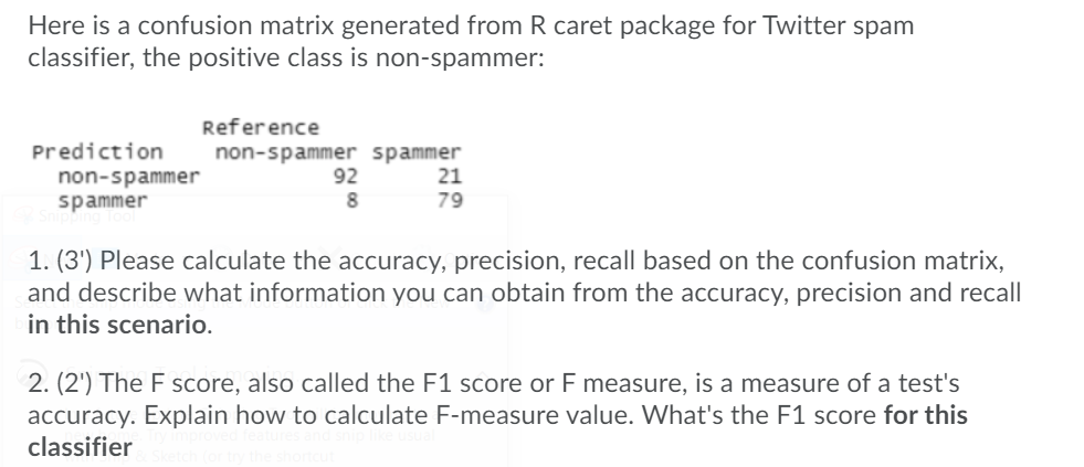 Solved Here is a confusion matrix generated from R caret | Chegg.com