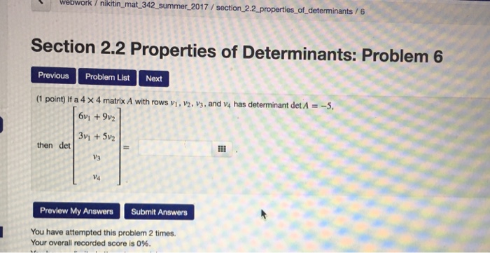 Solved If a 4 times 4 matrix A with rows v_1, v_2, v_3, and | Chegg.com
