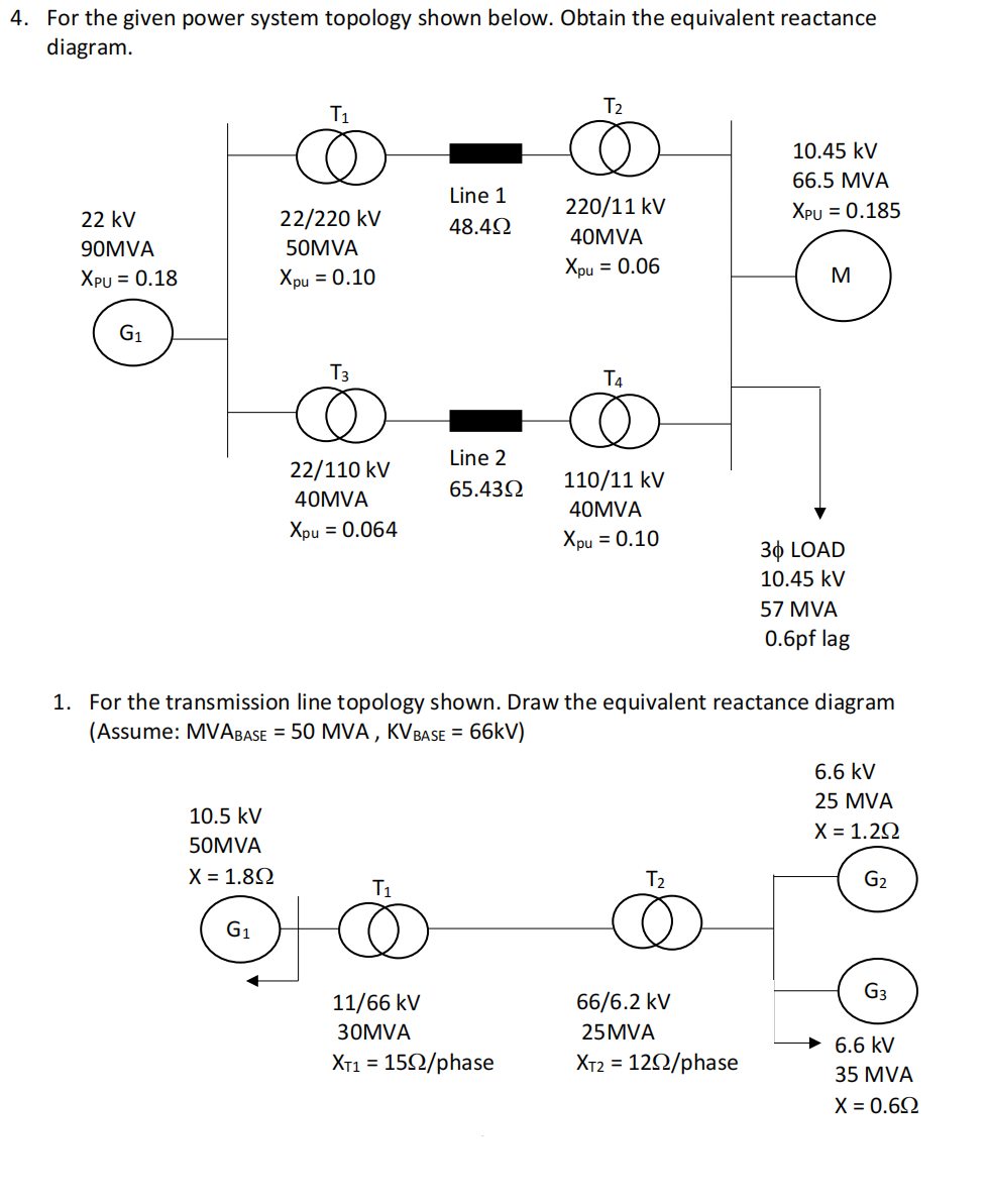 Solved 4. For the given power system topology shown below. | Chegg.com