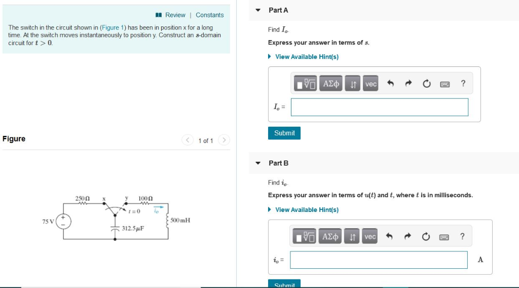 Solved Part A Review Constants The switch in the circuit | Chegg.com