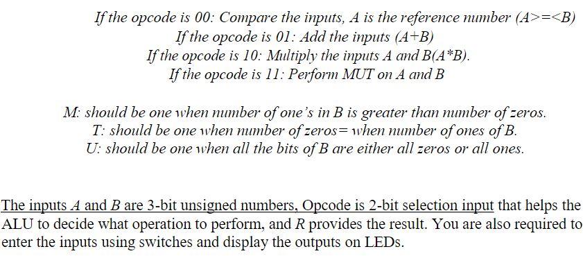Solved If the opcode is 00: Compare the inputs, A is the | Chegg.com