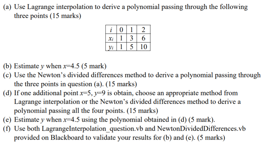 Solved (a) Use Lagrange interpolation to derive a polynomial | Chegg.com