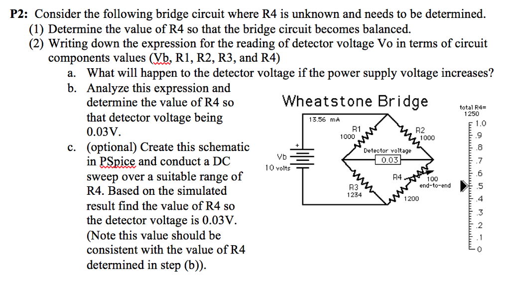 Solved P2: Consider the following bridge circuit where R4 is | Chegg.com
