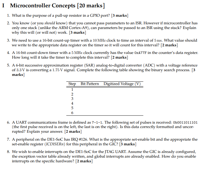 Solved I Microcontroller Concepts [20 marks] 1. What is the | Chegg.com