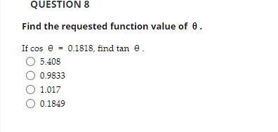 Solved QUESTION 8 Find the requested function value of e. If | Chegg.com