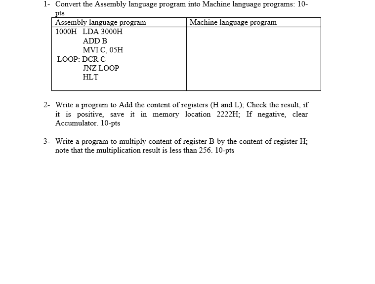 Solved 1- Convert the Assembly language program into Machine | Chegg.com