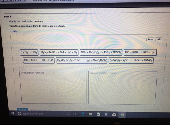 Solved Part B Identify the precipitation reactions Drag the | Chegg.com
