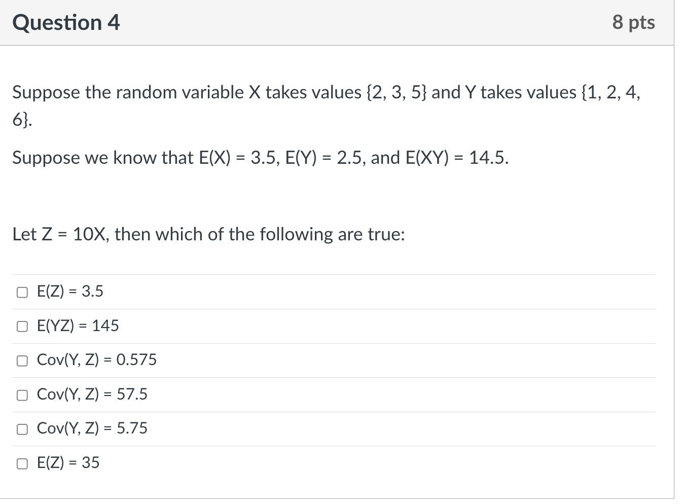 Solved Suppose the random variable X takes values {2,3,5} | Chegg.com