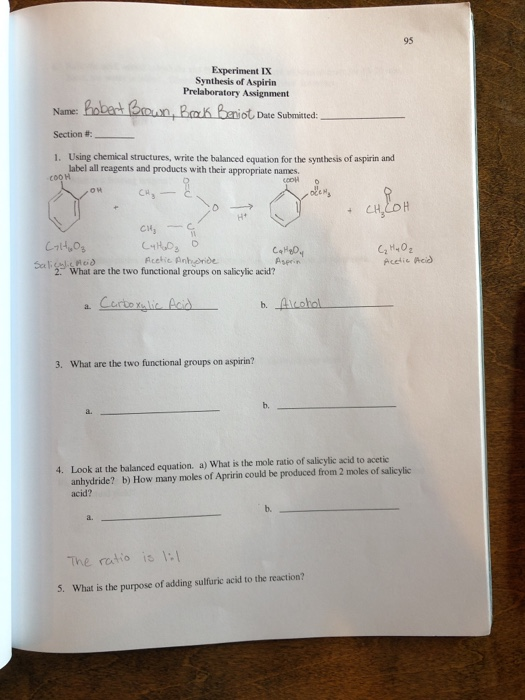 Solved 95 Experiment IX Synthesis of Aspirin Prelaboratory | Chegg.com