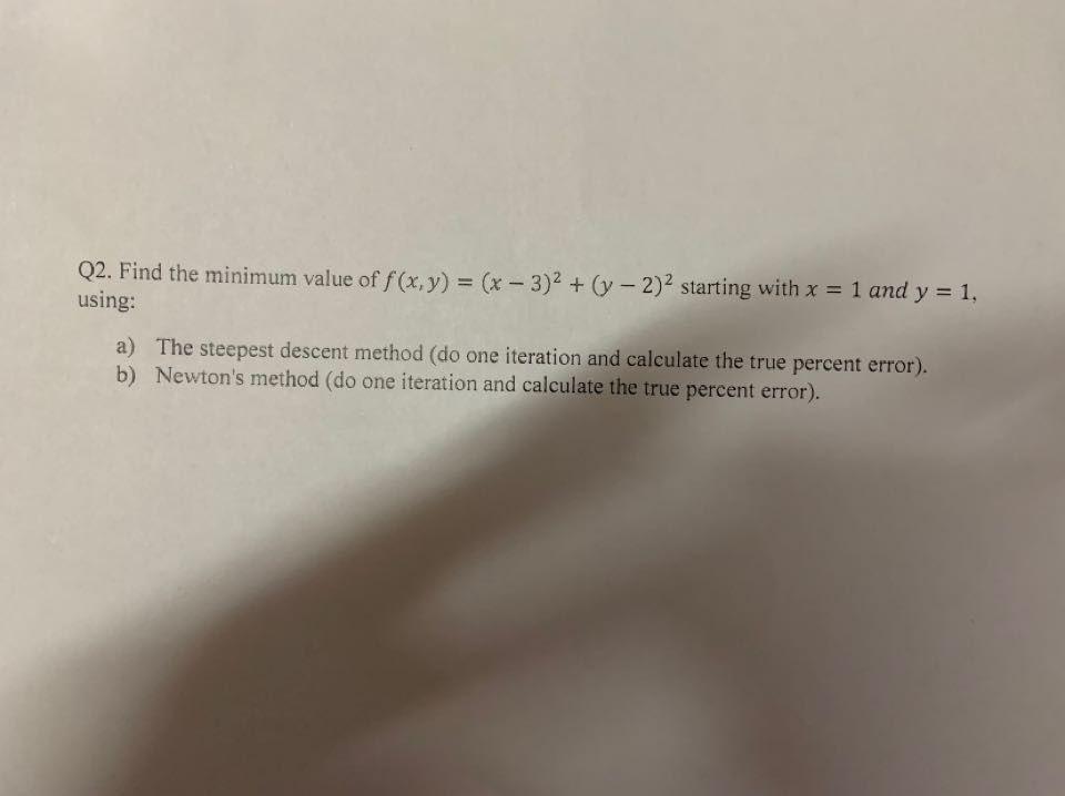 Solved Q2. Find the minimum value of f(x,y)=(x−3)2+(y−2)2 | Chegg.com