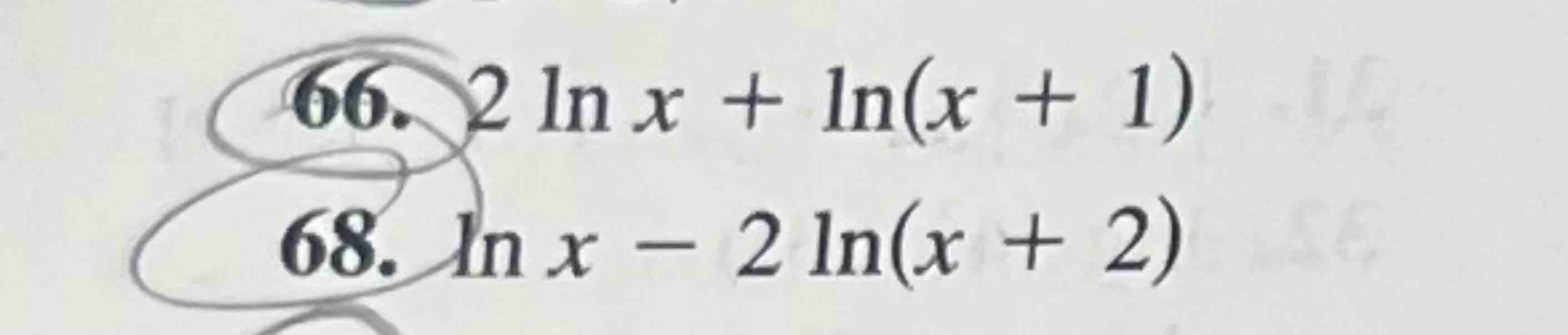 Solved 2lnx+ln(x+1)lnx-2ln(x+2)Please help me ﻿condense the | Chegg.com