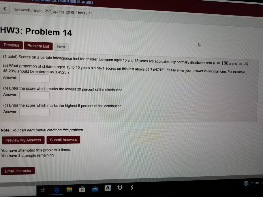 Solved AL ASSOCIATION OF AMERICA webwork / math_217_spring | Chegg.com