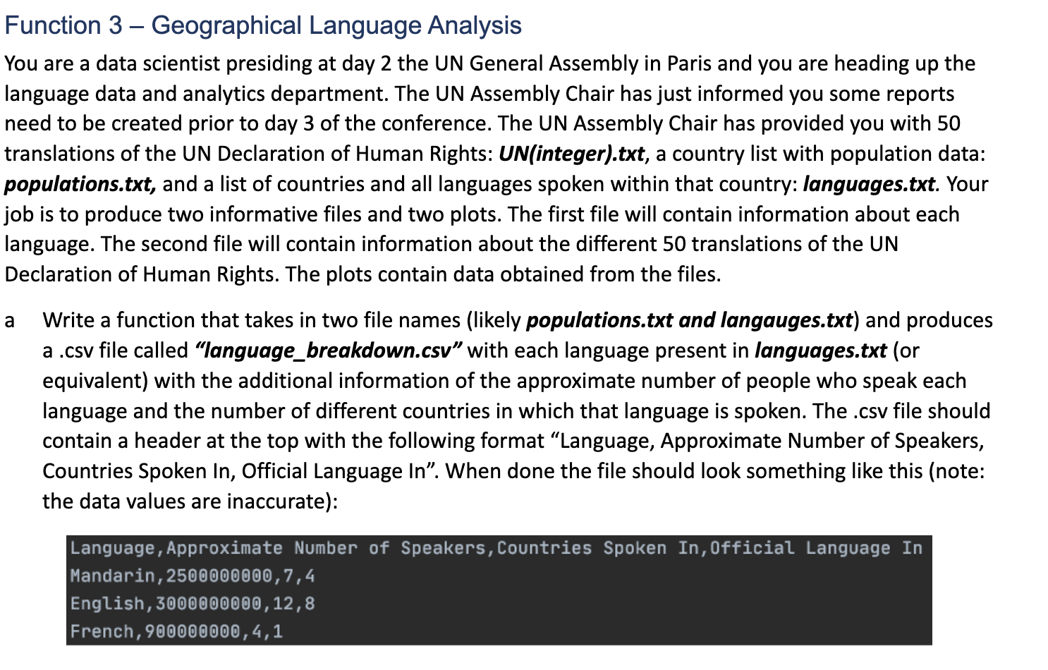 Solved Function 3 – Geographical Language Analysis You are a | Chegg.com