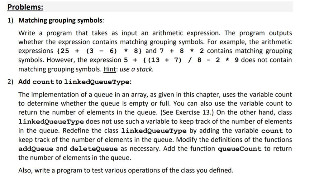 Solved Problems: 1) Matching grouping symbols: Write a | Chegg.com
