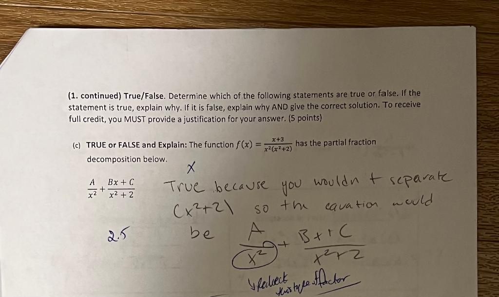 Solved (1. continued) True/False. Determine which of the | Chegg.com