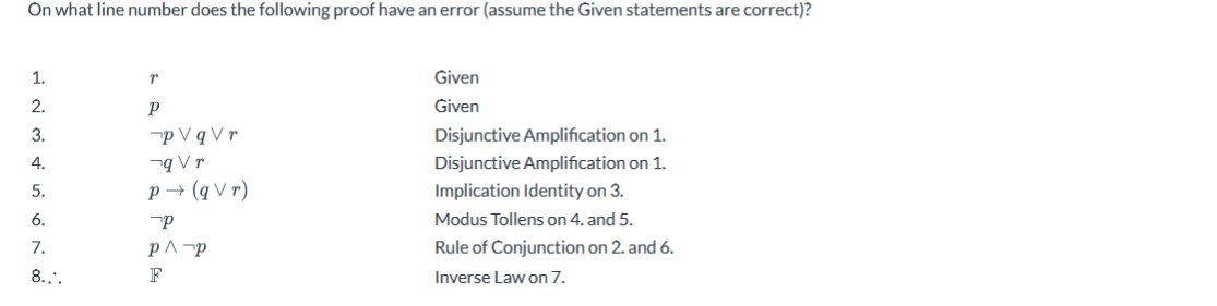 Solved On what line number does the following proof have an | Chegg.com