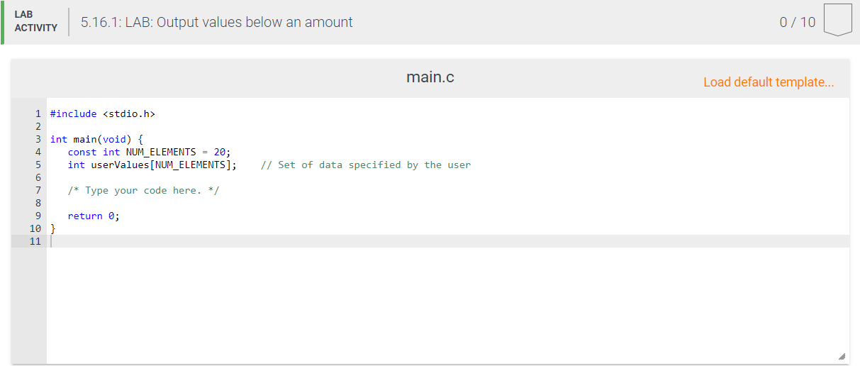 Solved LAB ACTIVITY 5.16.1: LAB: Output values below an | Chegg.com Solved LAB ACTIVITY 5.16.1: LAB: Output values below an | Chegg.com