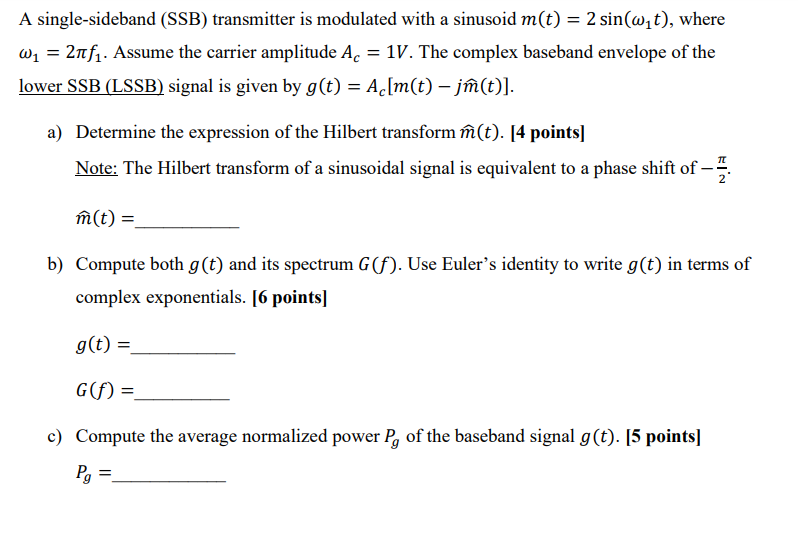 Solved A single-sideband (SSB) transmitter is modulated with | Chegg.com