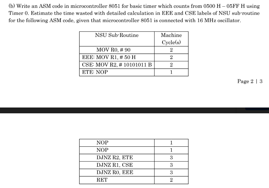 (b) Write an ASM code in microcontroller 8051 for | Chegg.com