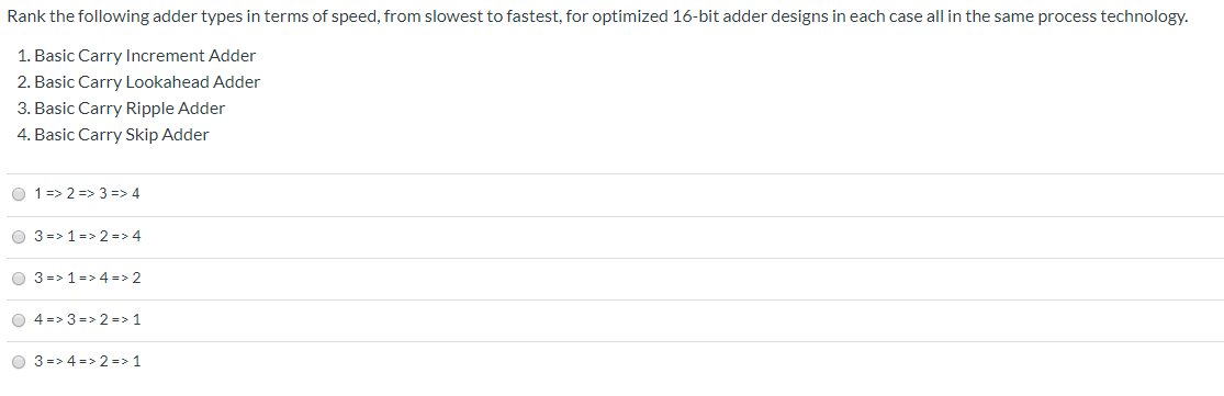 Solved Rank the following adder types in terms of speed, | Chegg.com