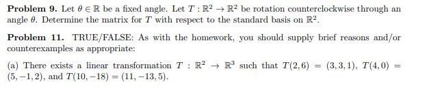 Solved Problem 9. Let DER be a fixed angle. Let T : R2 + R2 | Chegg.com