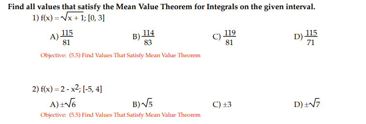 Solved Find all values that satisfy the Mean Value Theorem | Chegg.com