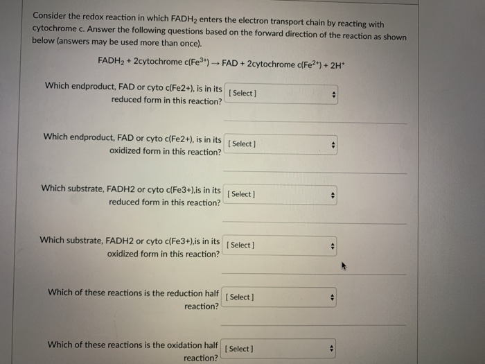 Solved Consider the redox reaction in which FADH2 enters the | Chegg.com