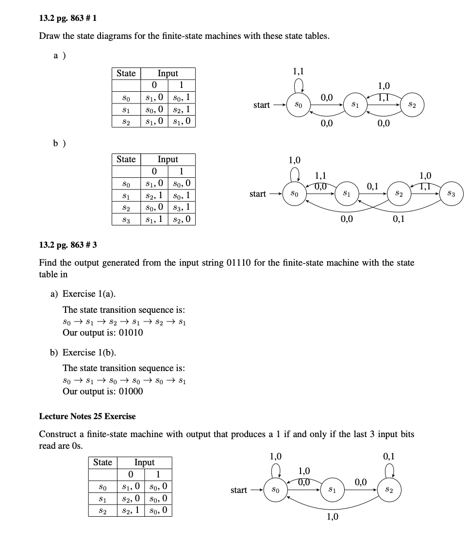 Solved 13.2 Finite-State Machines with Output A finite-state | Chegg.com