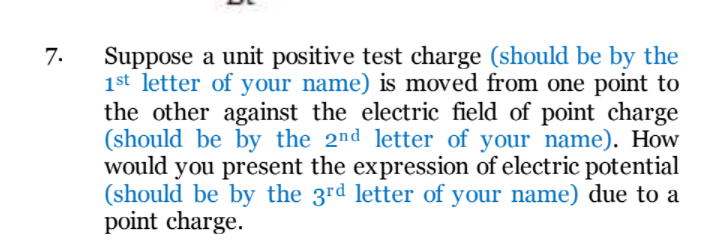 Solved 7. Suppose a unit positive test charge (should be by | Chegg.com