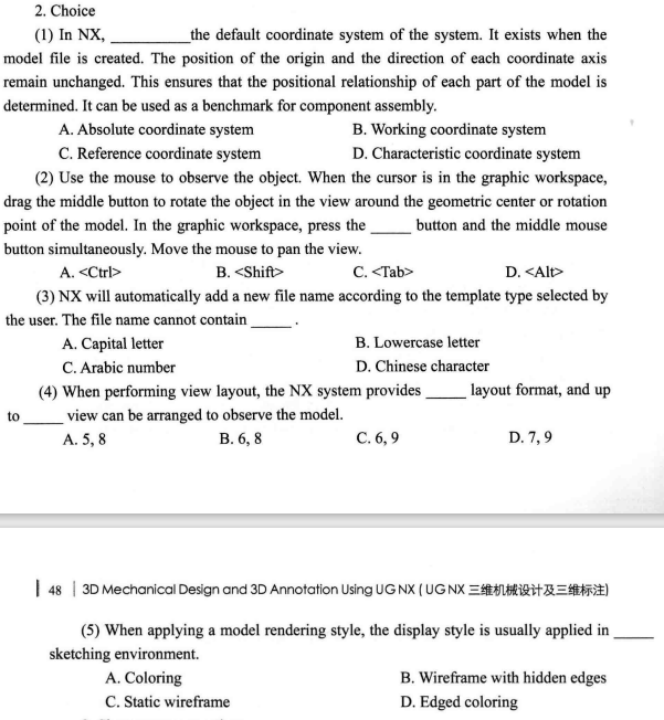 2. Choice (1) In NX, _the default coordinate system | Chegg.com