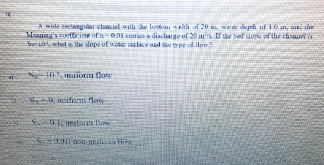 Solved A wide rectangular channel with the bottom width of | Chegg.com