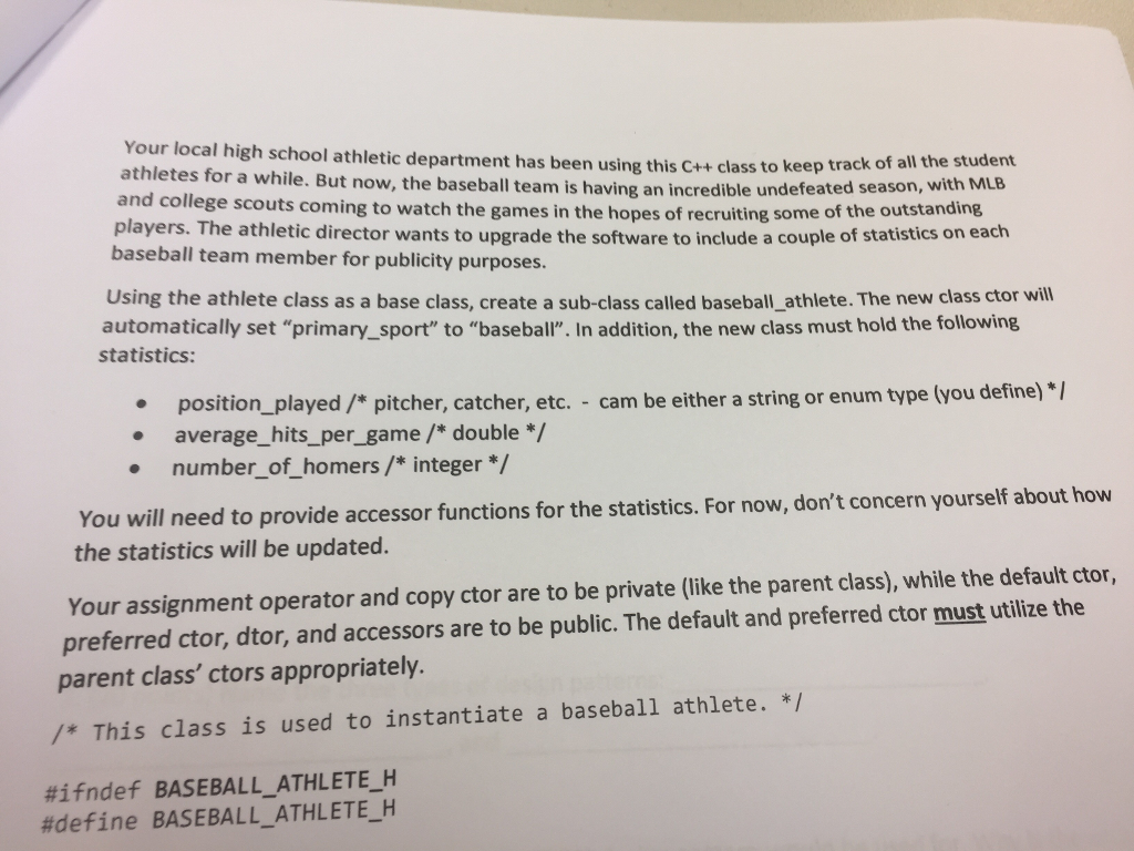 Solved This class is used to instantiate an athlete. /*This | Chegg.com