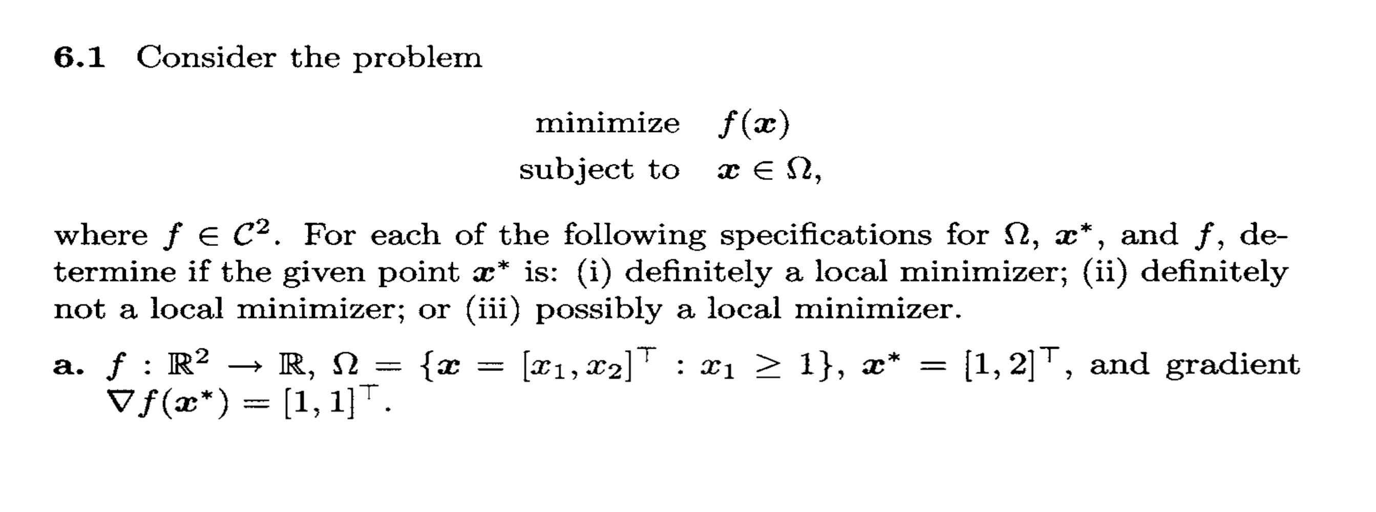 Solved 6.1 Consider the problem minimize subject to f(x)x∈Ω, | Chegg.com