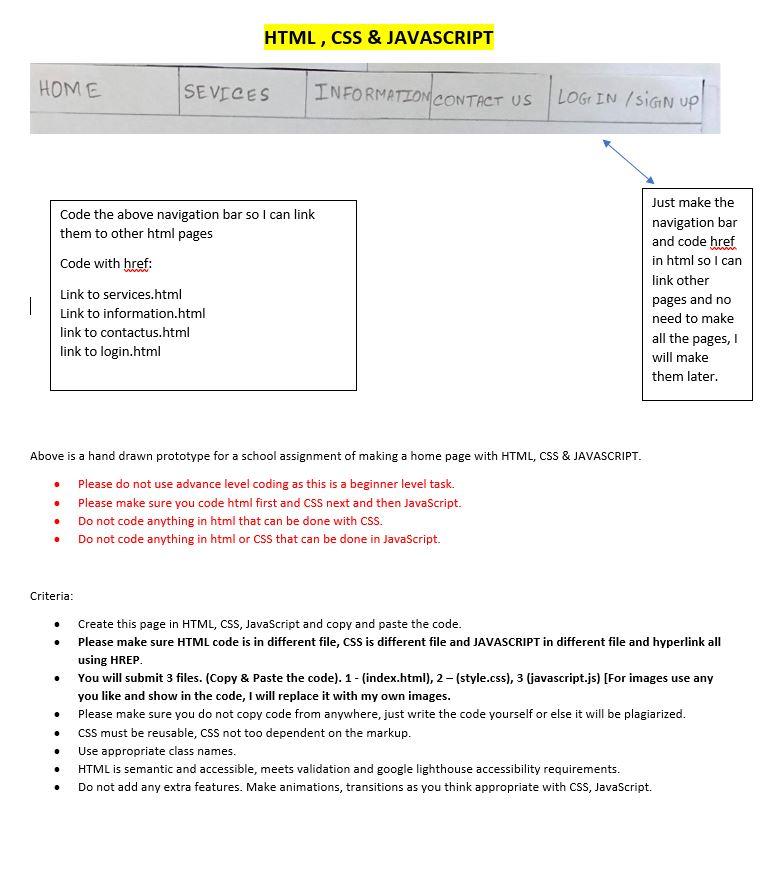 Solved HTML, CSS & JAVASCRIPT HOME SEVICES INFORMATION | Chegg.com
