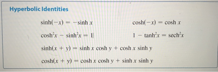Solved Hyperbolic Identities sinh-x) - sinh x cosh"X-sinh-x | Chegg.com