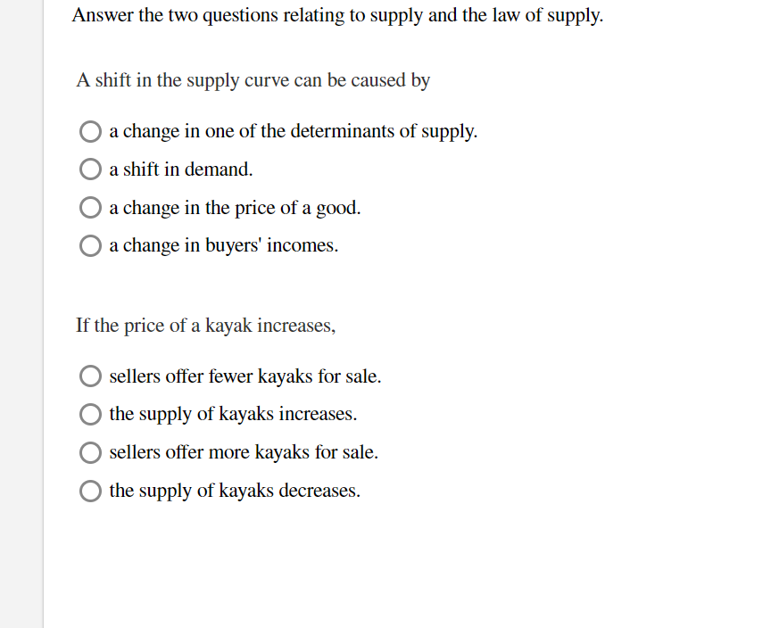 Solved Answer the two questions relating to supply and the | Chegg.com