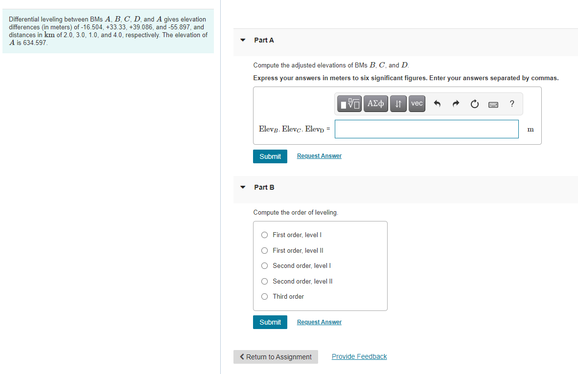 Solved Differential leveling between BMs A, B, C, D, and A | Chegg.com