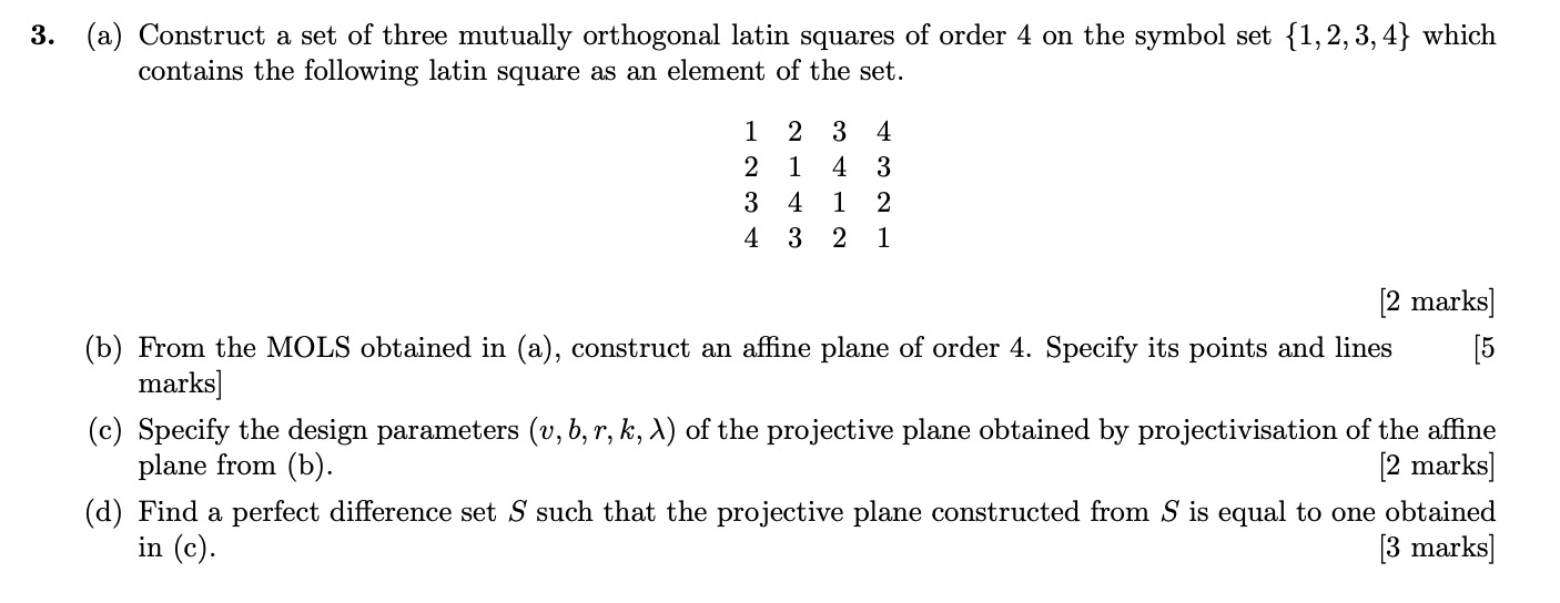 3. (a) Construct a set of three mutually orthogonal | Chegg.com