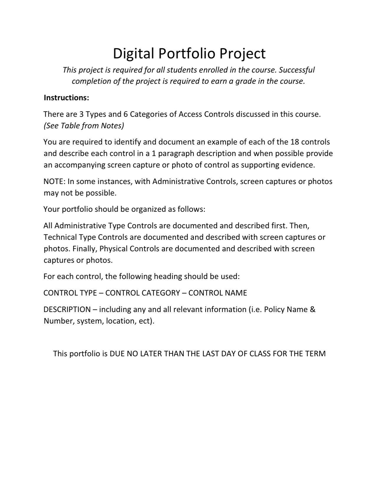 Solved Digital Portfolio Project This project is required | Chegg.com